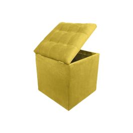 Taburet cub Cozy cu spatiu depozitare, 42x42x46 cm, catifea, galben ...